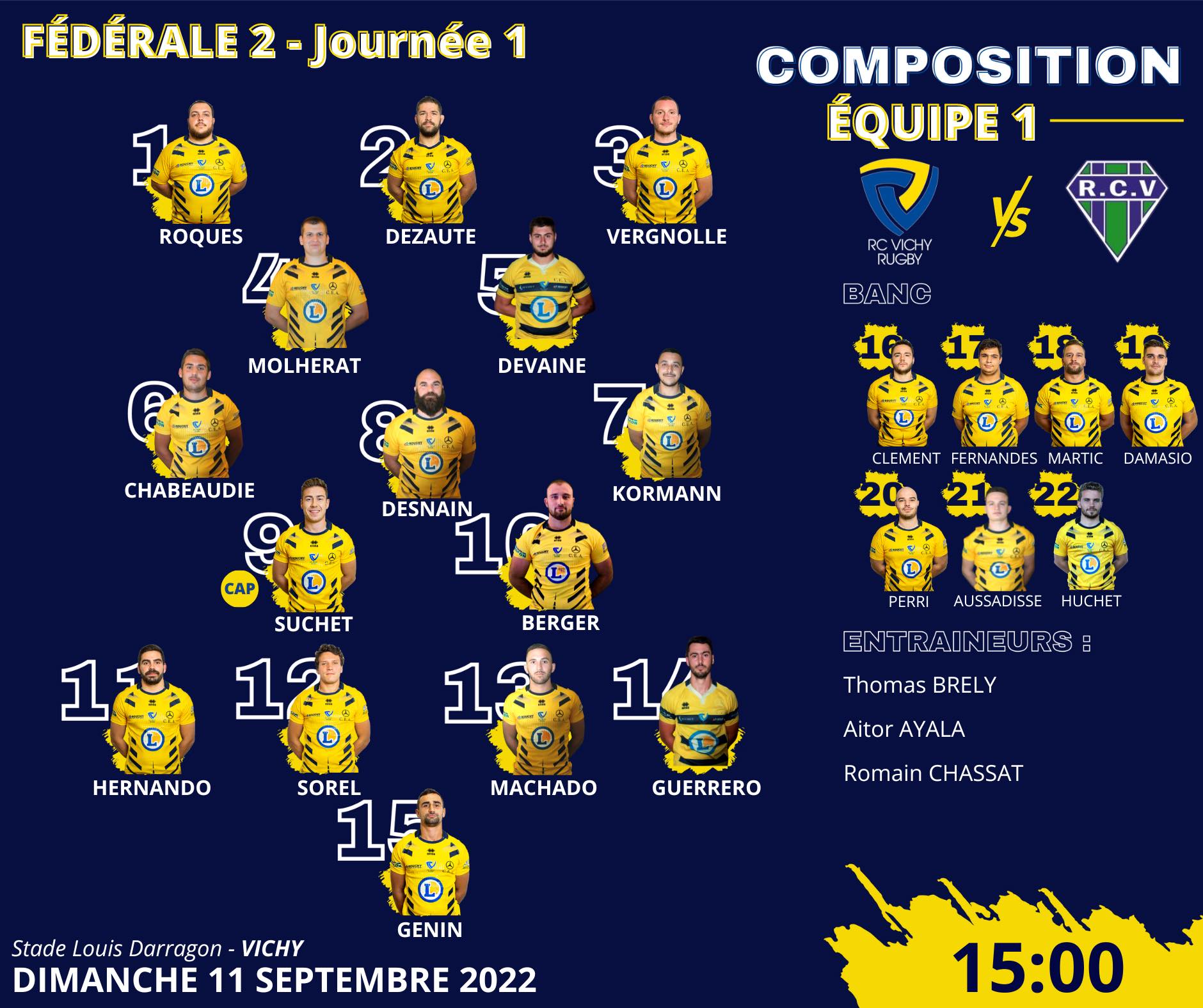 Composition Journée 1 - Racing Club Vichy Rugby - RCV
